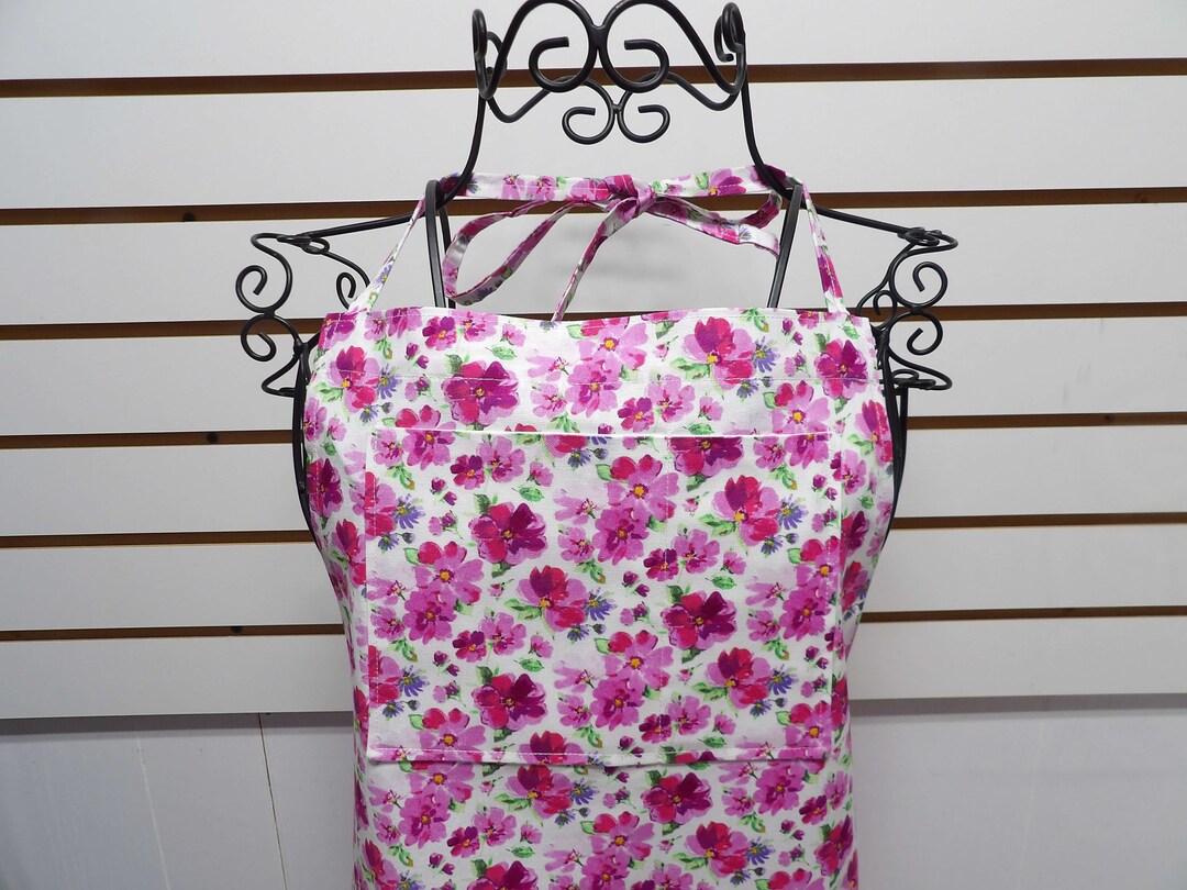 980 Feminine Pink Floral Apron With Pockets for Adults. Adjustable Bib ...