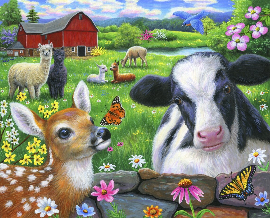 1504 Farm Animals Panel David Textiles Digitally Printed - Etsy