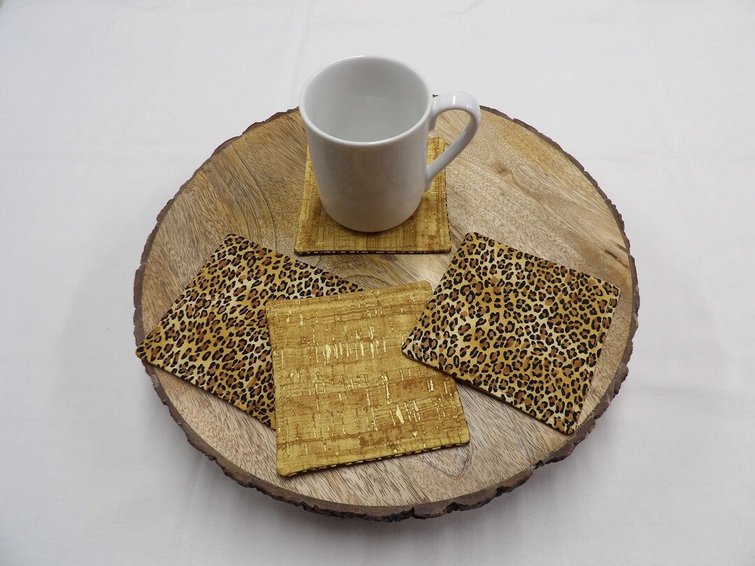 1207 Leopard Print Fabric Coasters, Set of 4 Handmade Jungle Animal ...