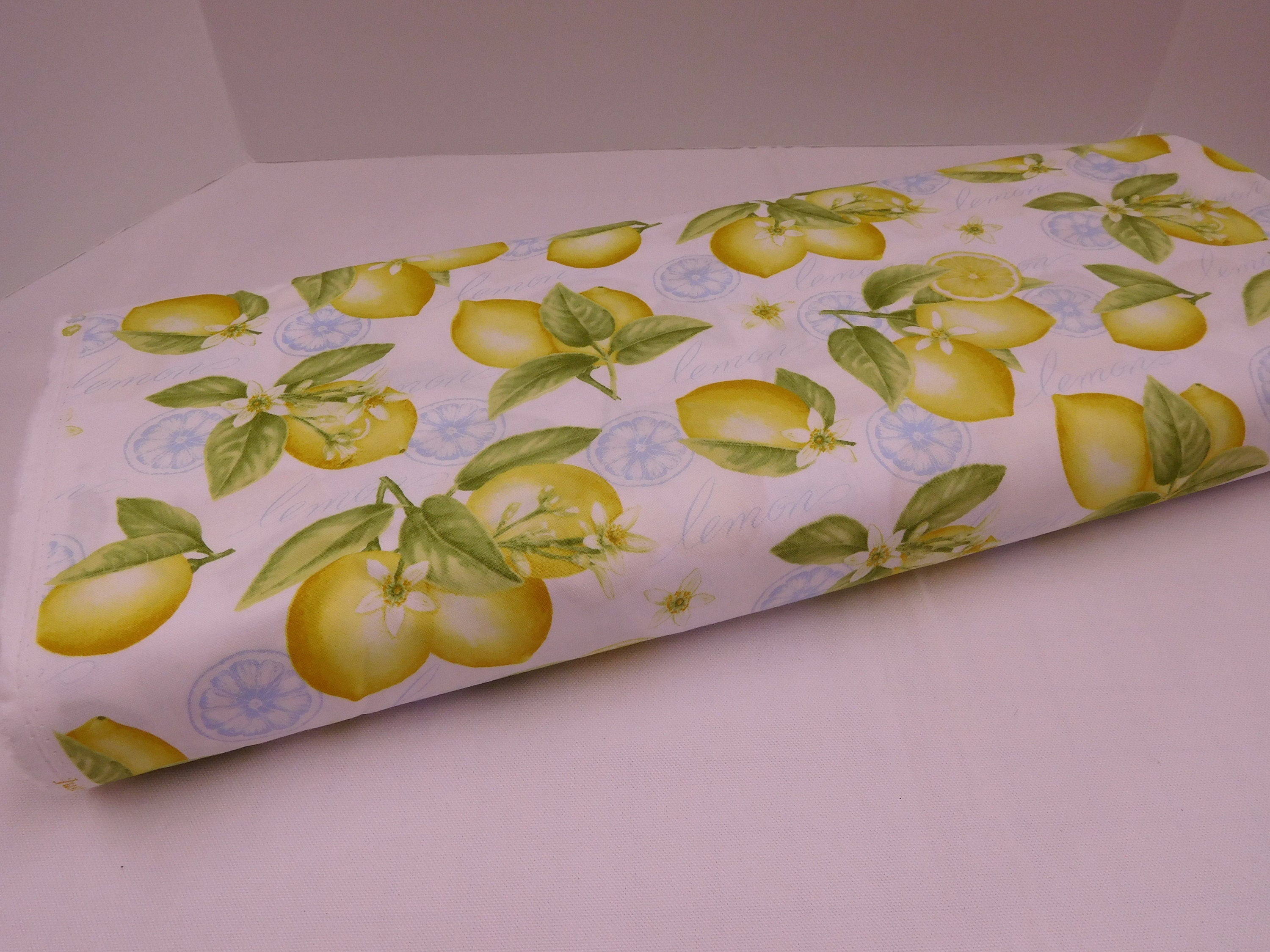 1234 Lemon Themed Fabric With Large Lemons on White Henry - Etsy