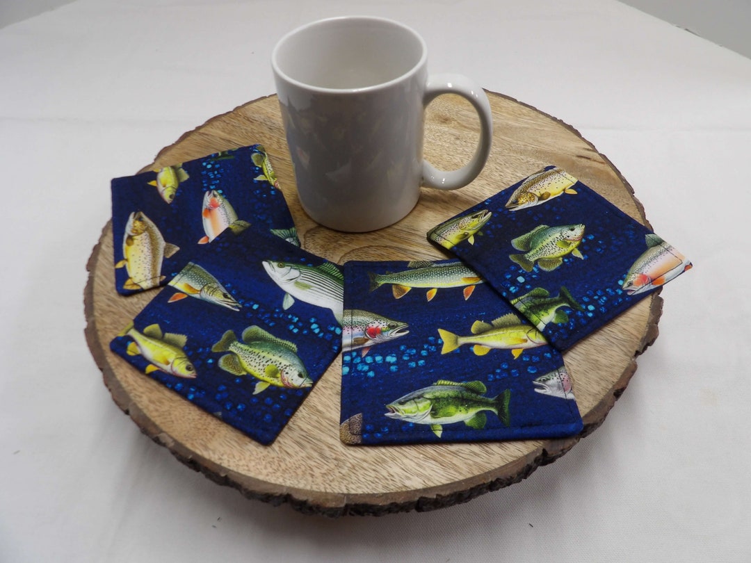 1661 Fishing Themed Set of Four Coasters: Perfect Gift for Anglers ...