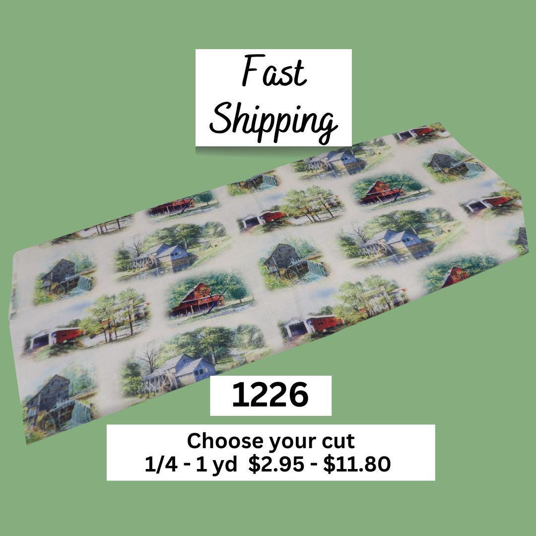 1226 Vintage American Grist Mills and Covered Bridges 100% Cotton ...