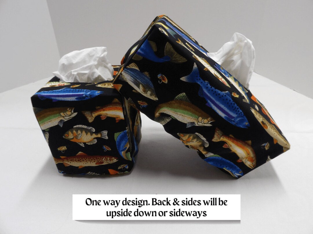 1689 Fishing Themed Tissue Box Covers. Cotton Fabric Holders in Square ...