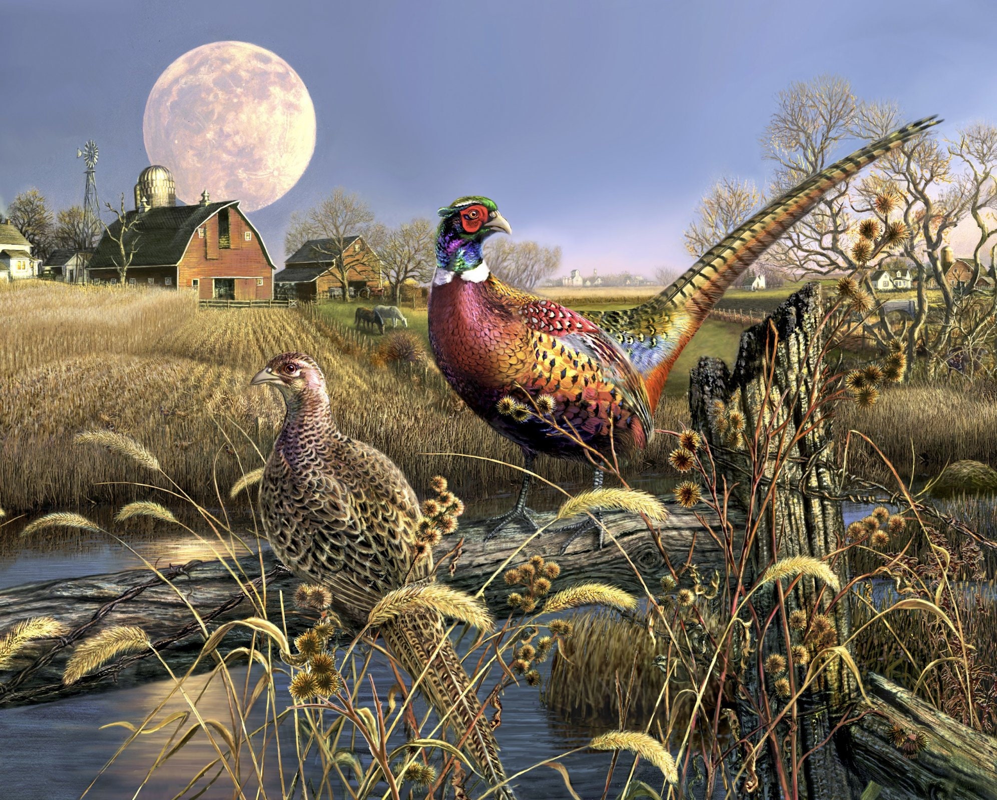 1286 Harvest Moon Pheasants 100% Cotton Quilting Panel - 43"w X 35"l ...
