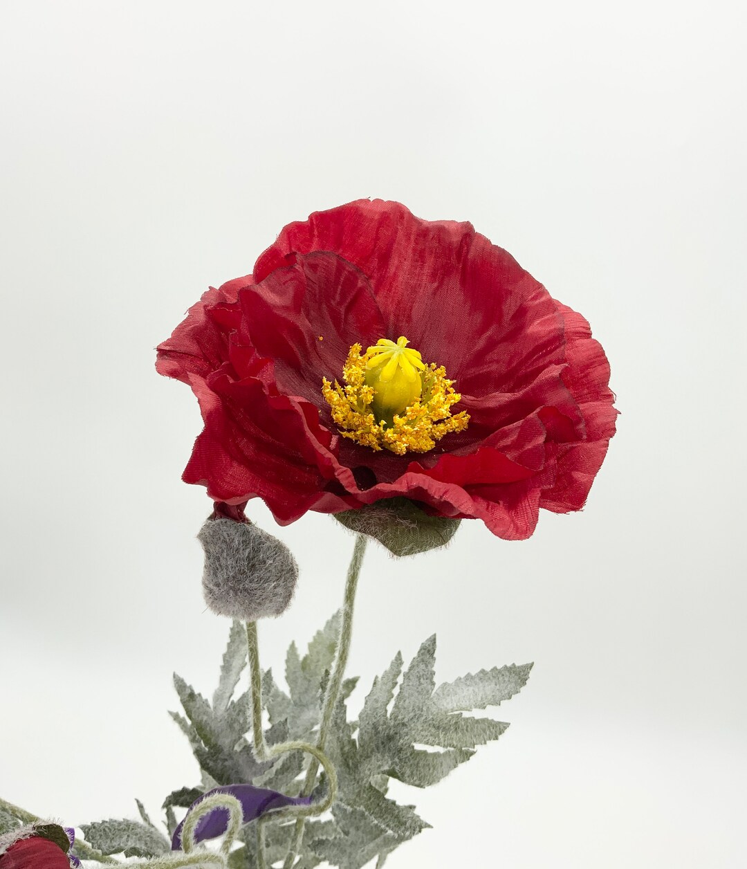 Artificial Poppy Flower Bloom and Bud Silk Red Poppy DIY Decor Floral ...