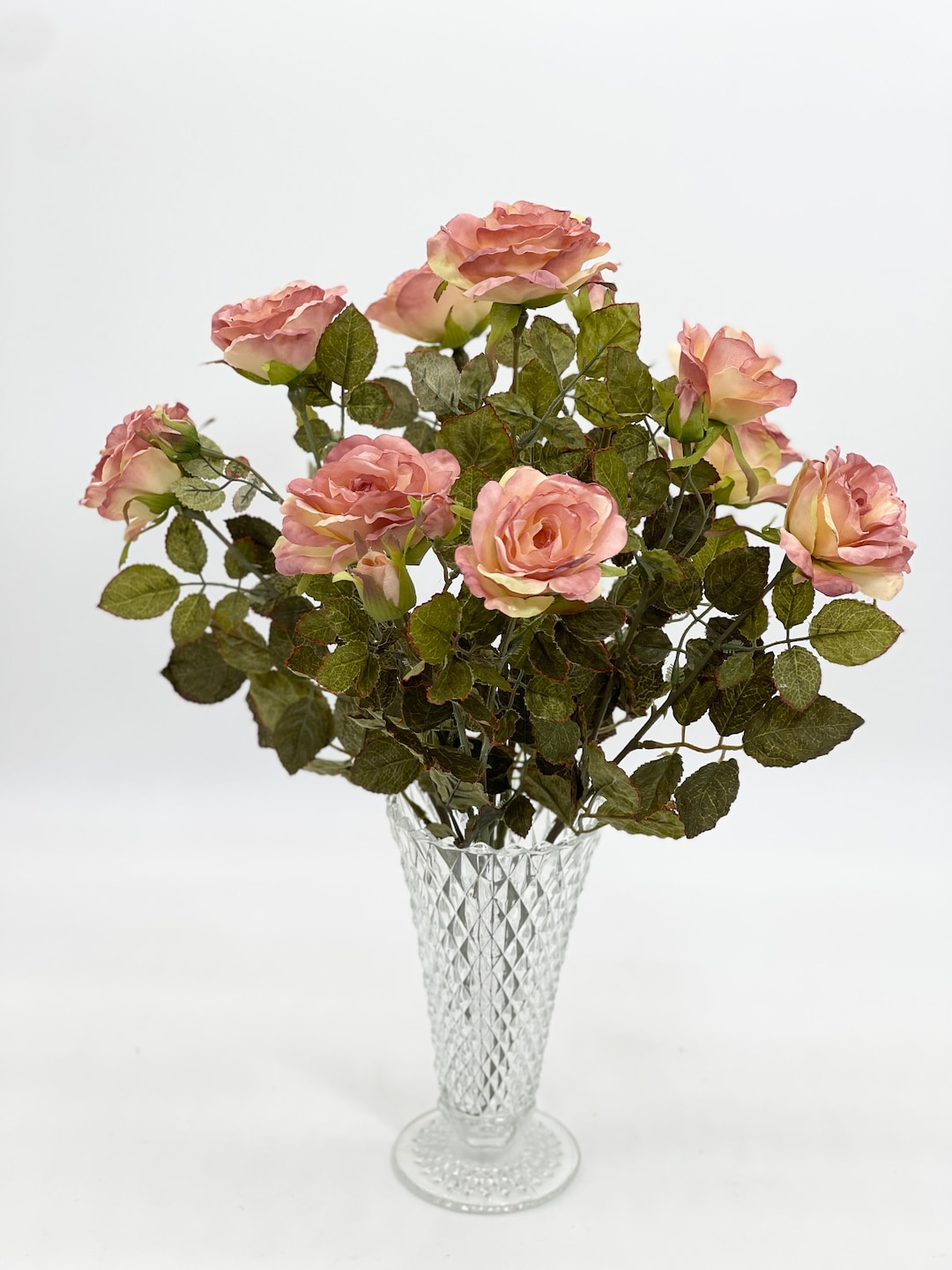 18” Pink Roses Bundle Artificial Roses Bunch Elegant Roses Table Decor ...