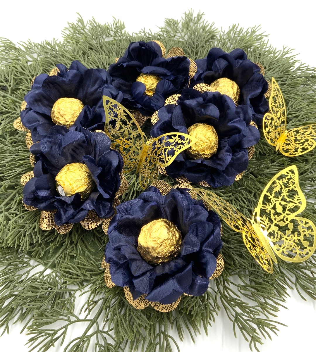 Navy Blue Satin Flowers, Wedding Favors (6 or 12) - Etsy
