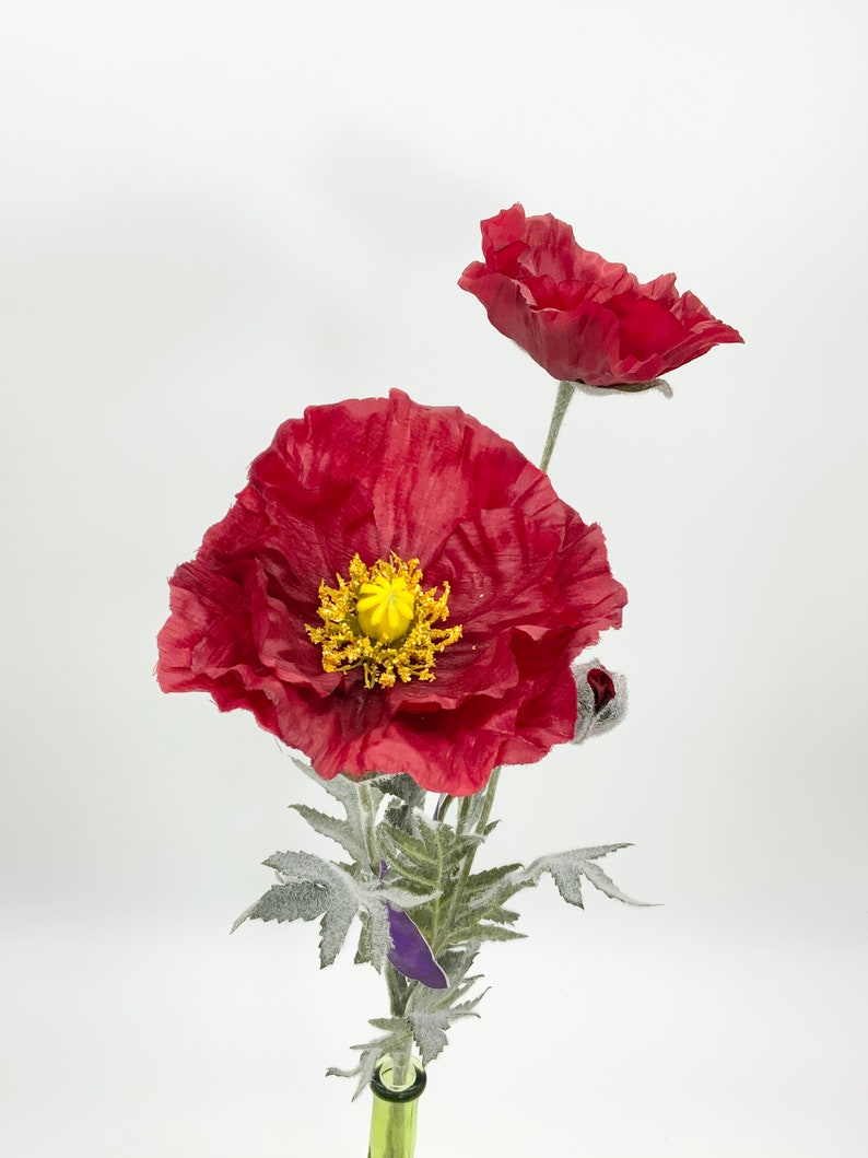 Artificial Poppy Flower Bloom and Bud Silk Red Poppy DIY Decor Floral ...