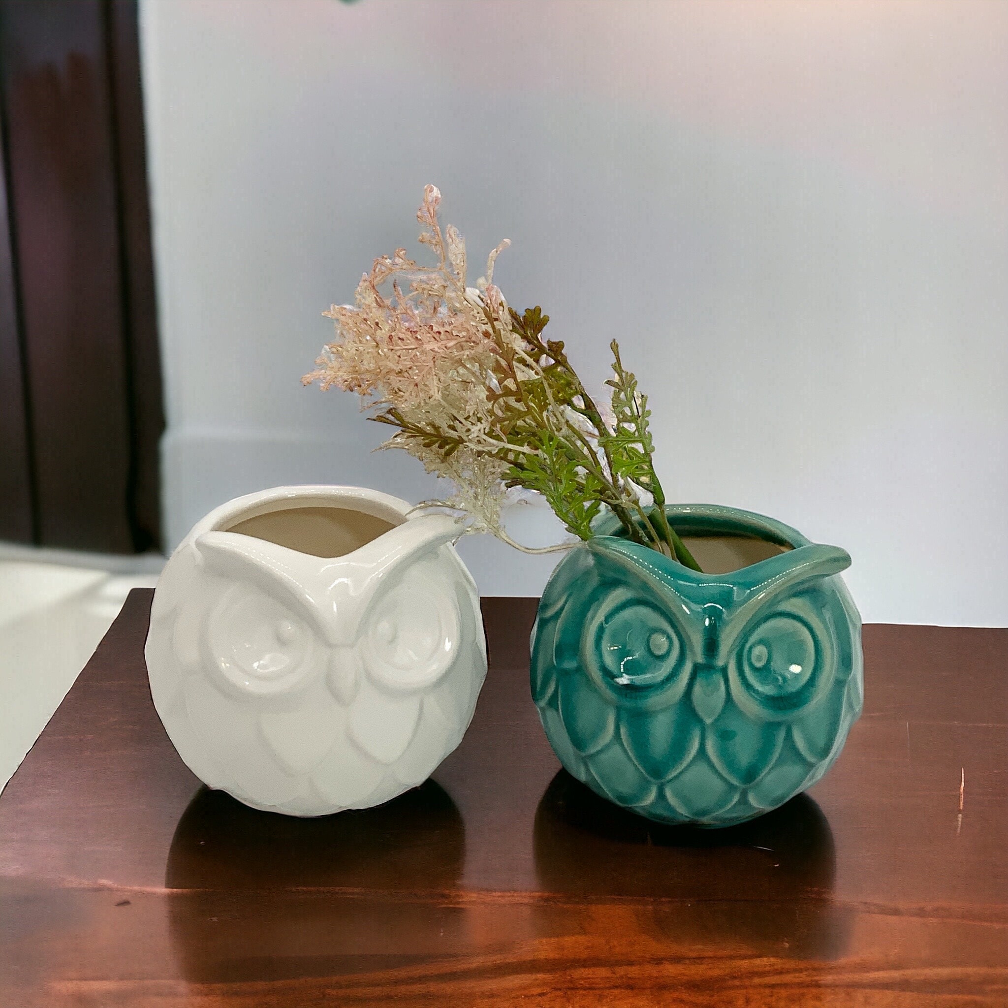 Owl Flower Planter Teal Owl Planter White Owl Flower Planter Home Decor ...