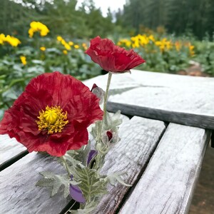 Artificial Poppy Flower Bloom and Bud Silk Red Poppy DIY Decor Floral ...