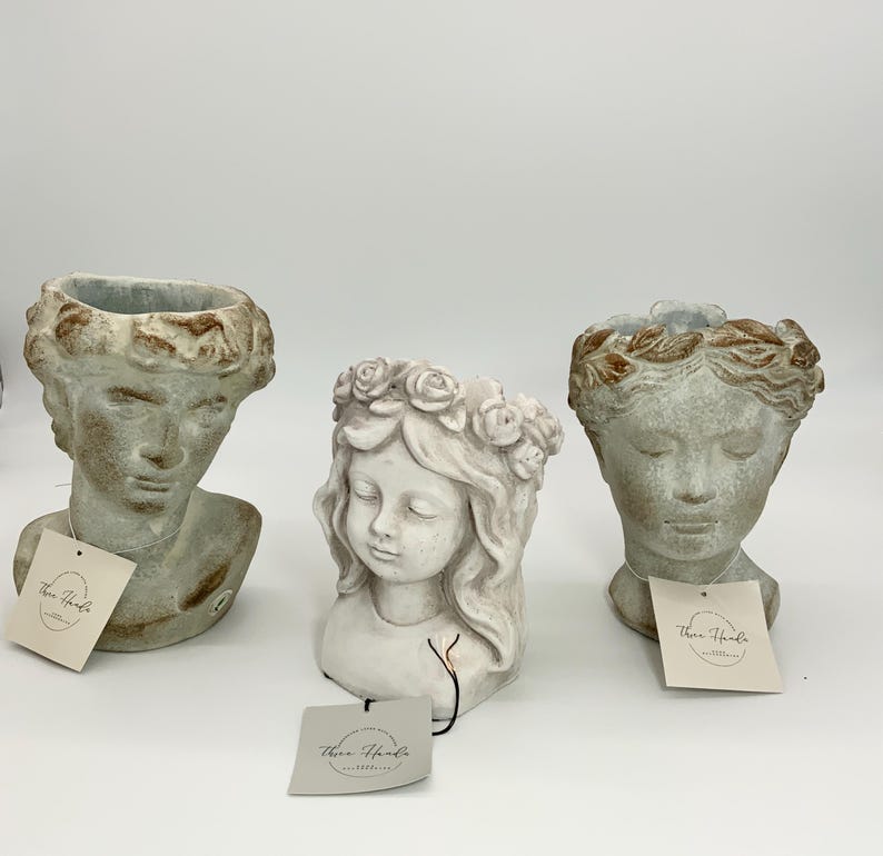 Grecian Bust Cement Planter, Unique Home Decor (18) - Etsy