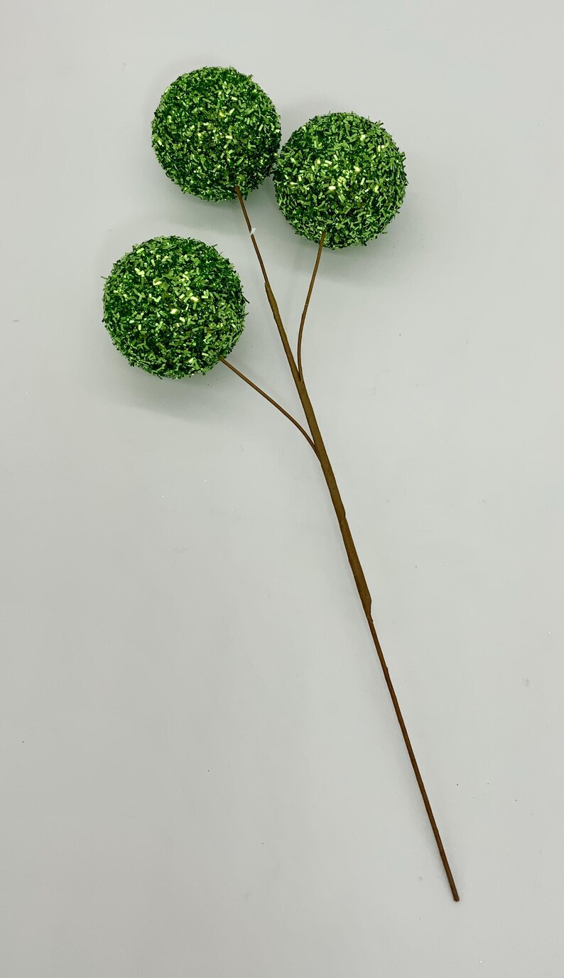Green Glitter Ball Pick, Holiday Floral Arrangement Decor (12 7/8" Tall ...