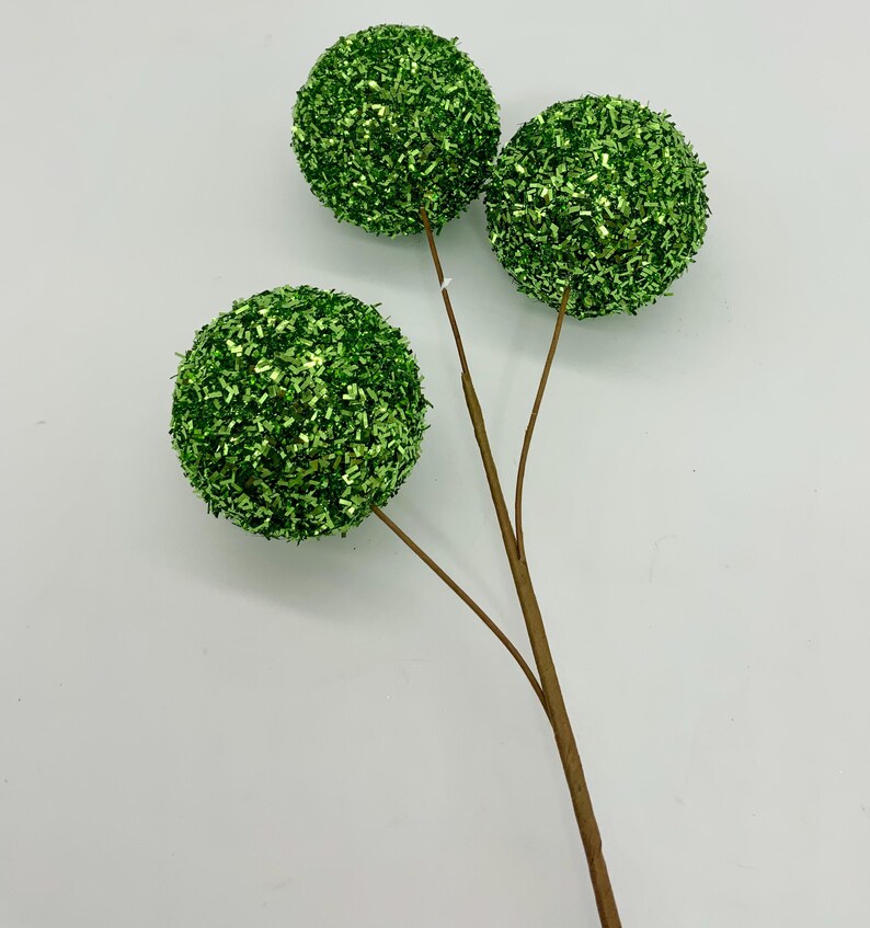 Green Glitter Ball Pick, Holiday Floral Arrangement Decor (12 7/8" Tall ...
