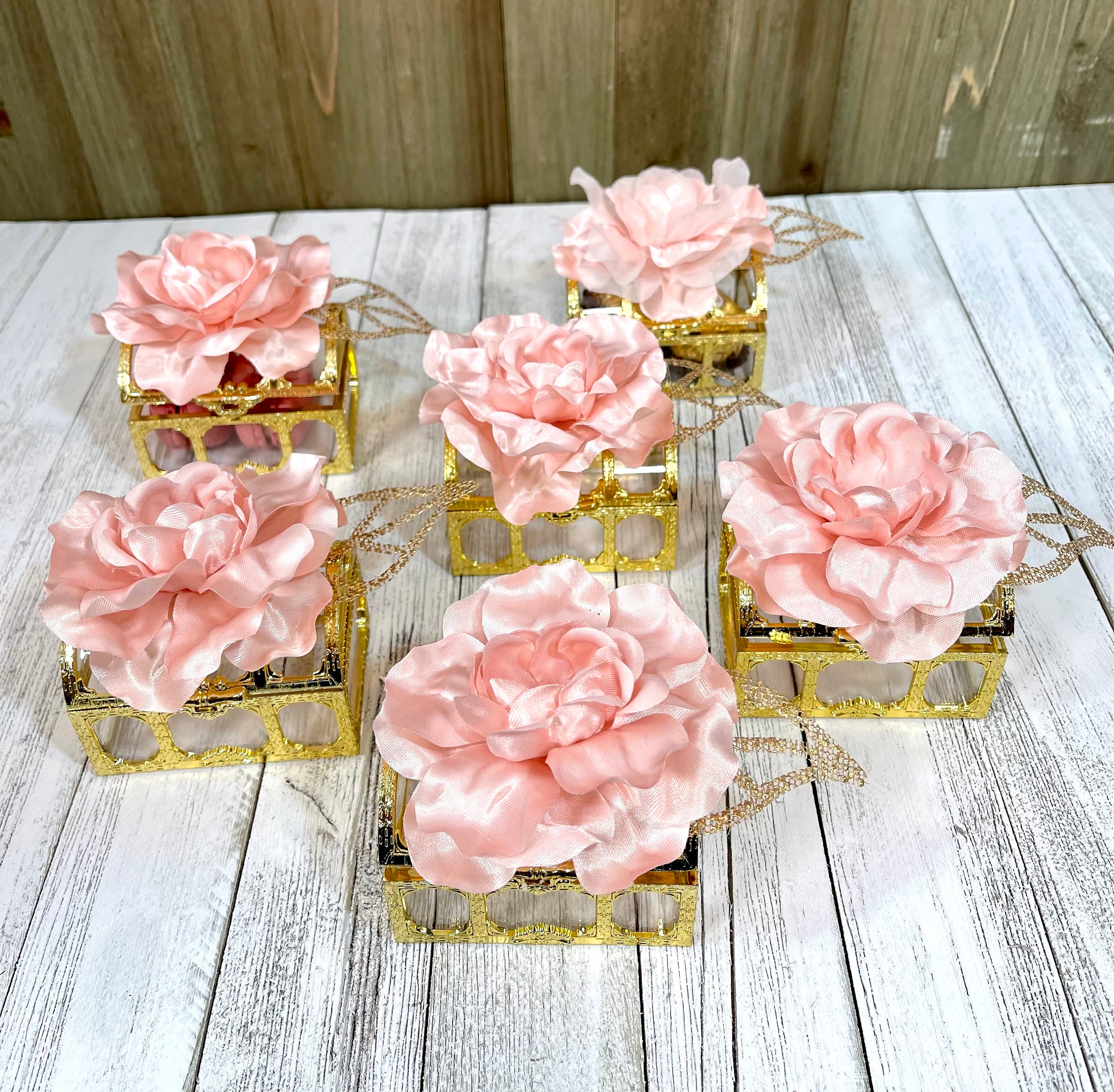 12 Blush Shower Favors Gold Trunk Blush Flower Handmade Candy Boxes for ...