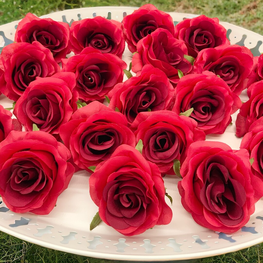 20 Pcs Large Red Rose Bud Wedding Flowers Red Rose Decoration Faux Red ...