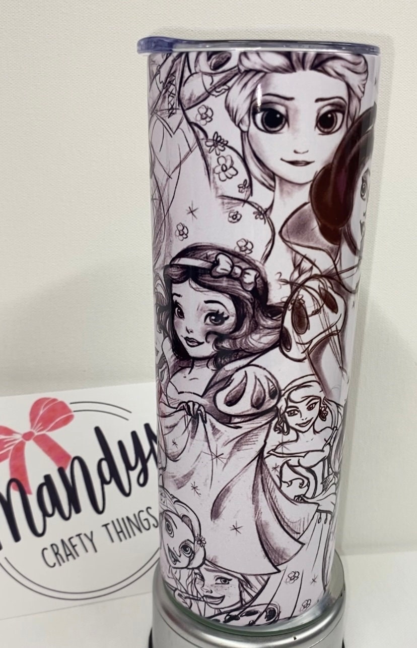Charcoal Disney Princesses Black and White Sublimation Tumbler - Etsy