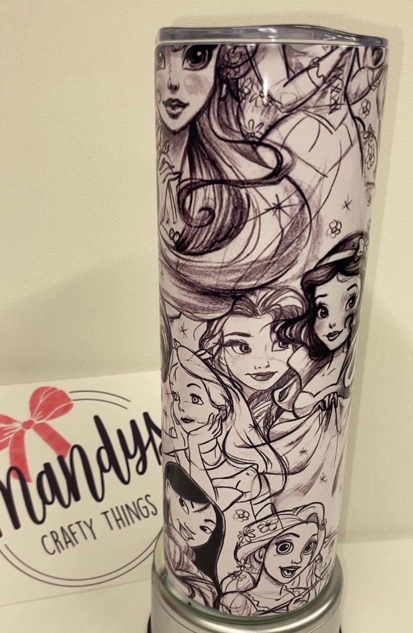 Charcoal Disney Princesses Black and White Sublimation Tumbler - Etsy