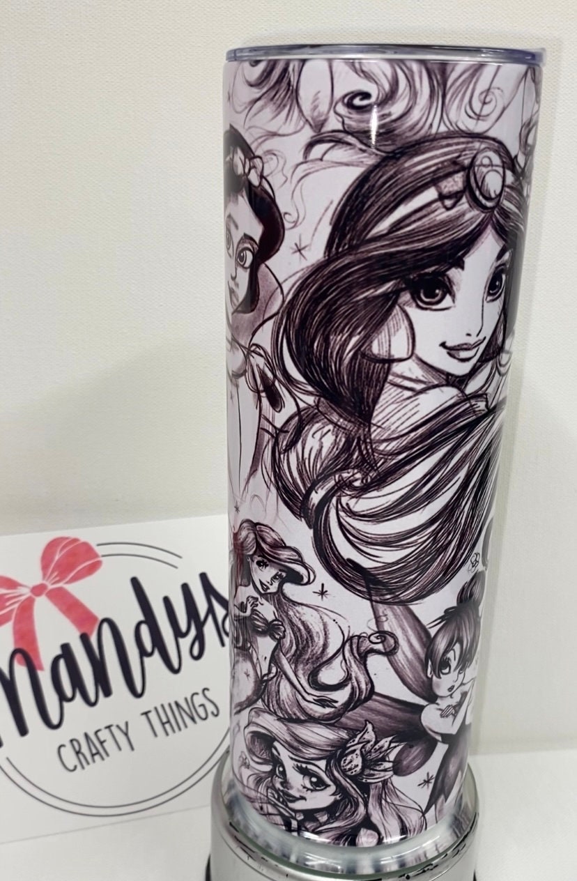 Charcoal Disney Princesses Black and White Sublimation Tumbler - Etsy