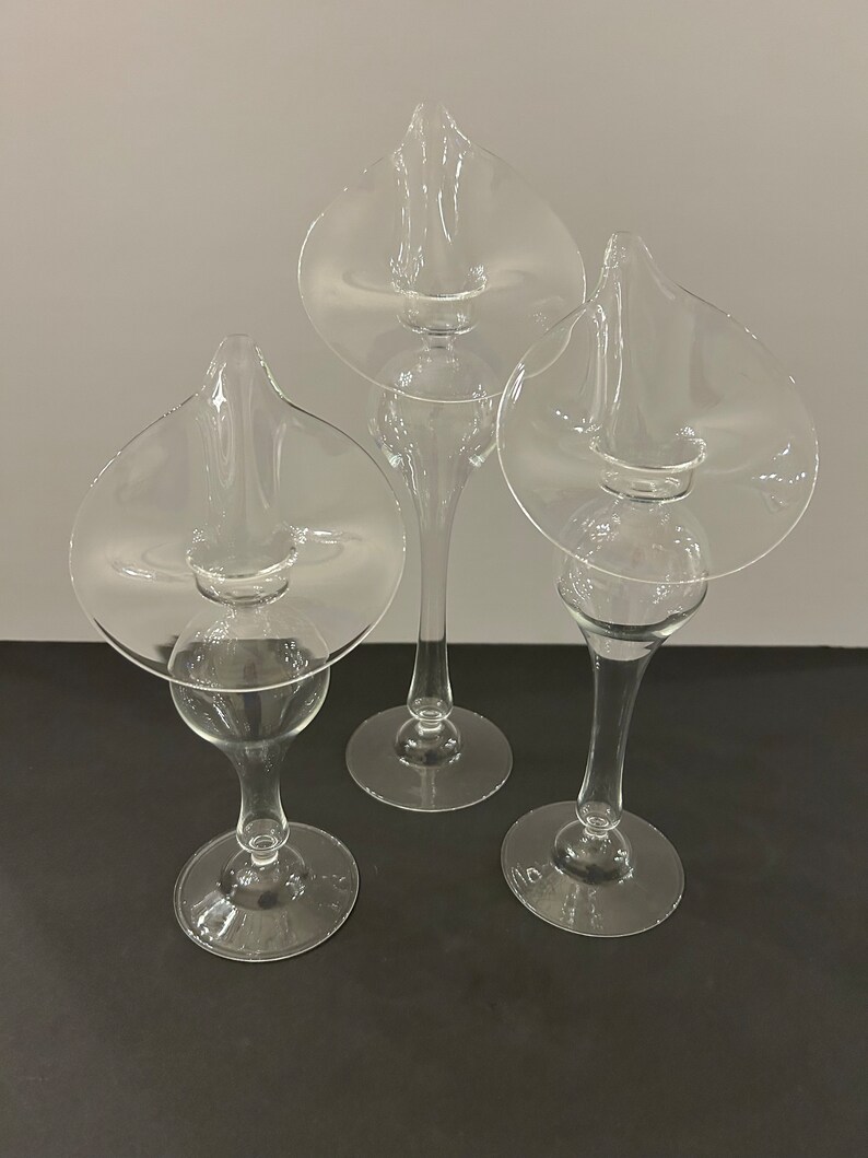 Art Deco Hand Blown Crystal Calla Lily Candle Holders - Etsy