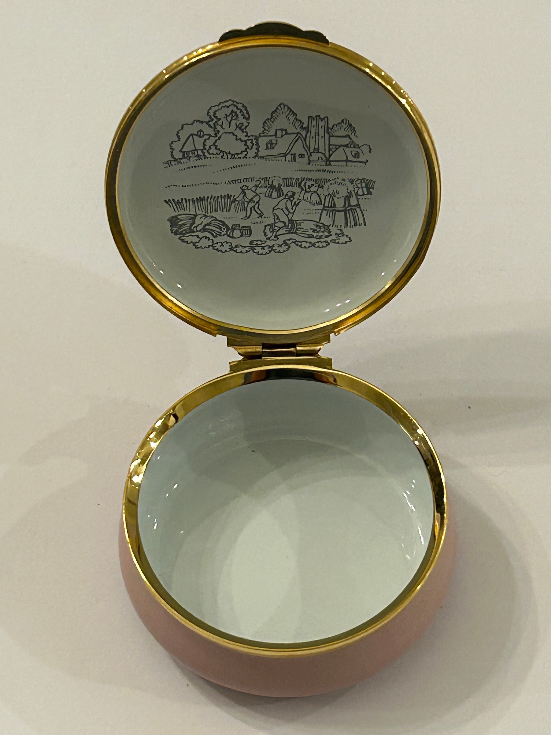 Crummles & Co Enamel Trinket Pill Box Pink Base Hinged Lid - Etsy