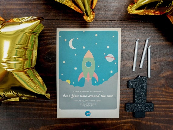 Space Theme Invitation Digital Download Rocket Ship | Etsy