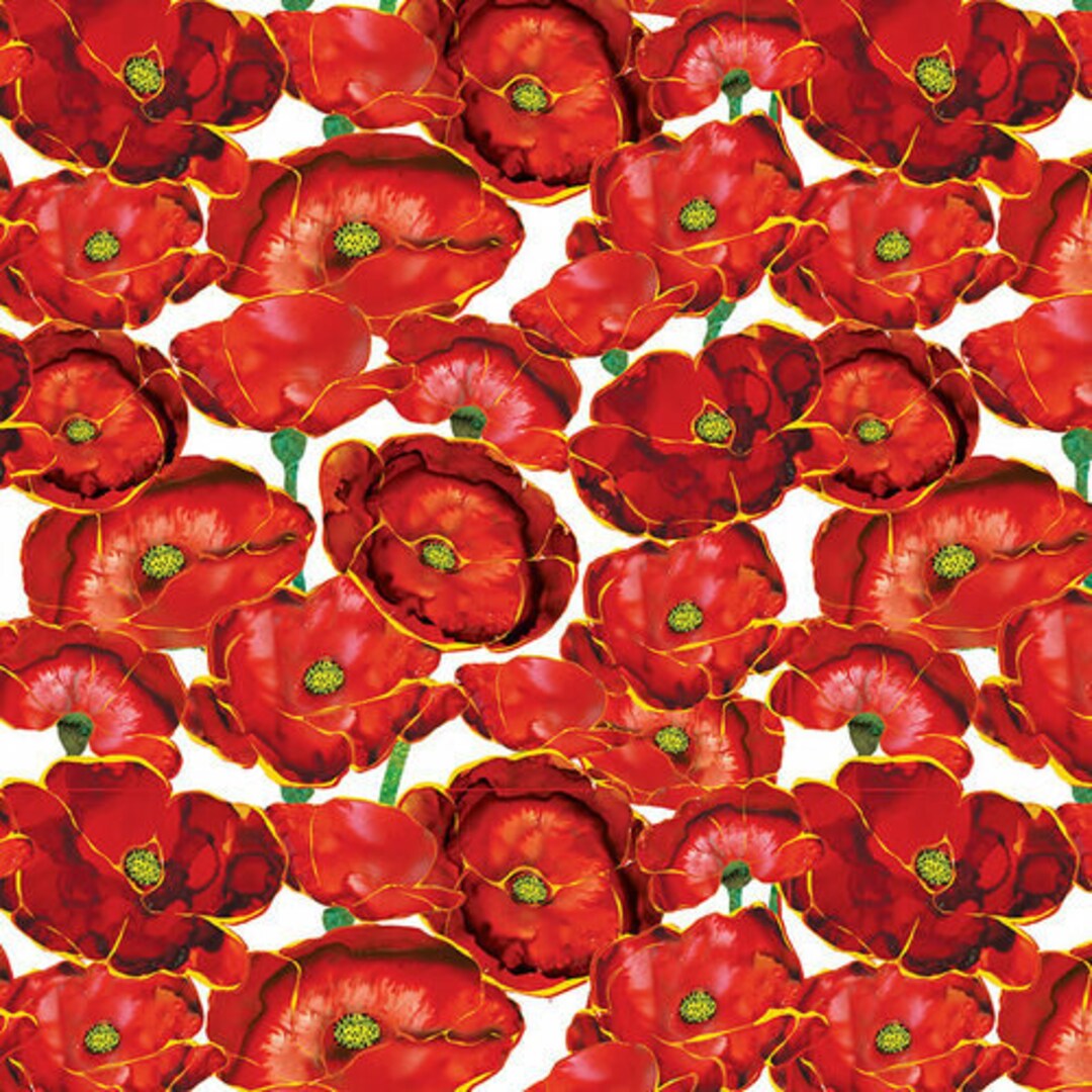 Cotton Poppy Poppies, Leaves, Blossoms, Poppys, Flowers, Cotton Fabric ...