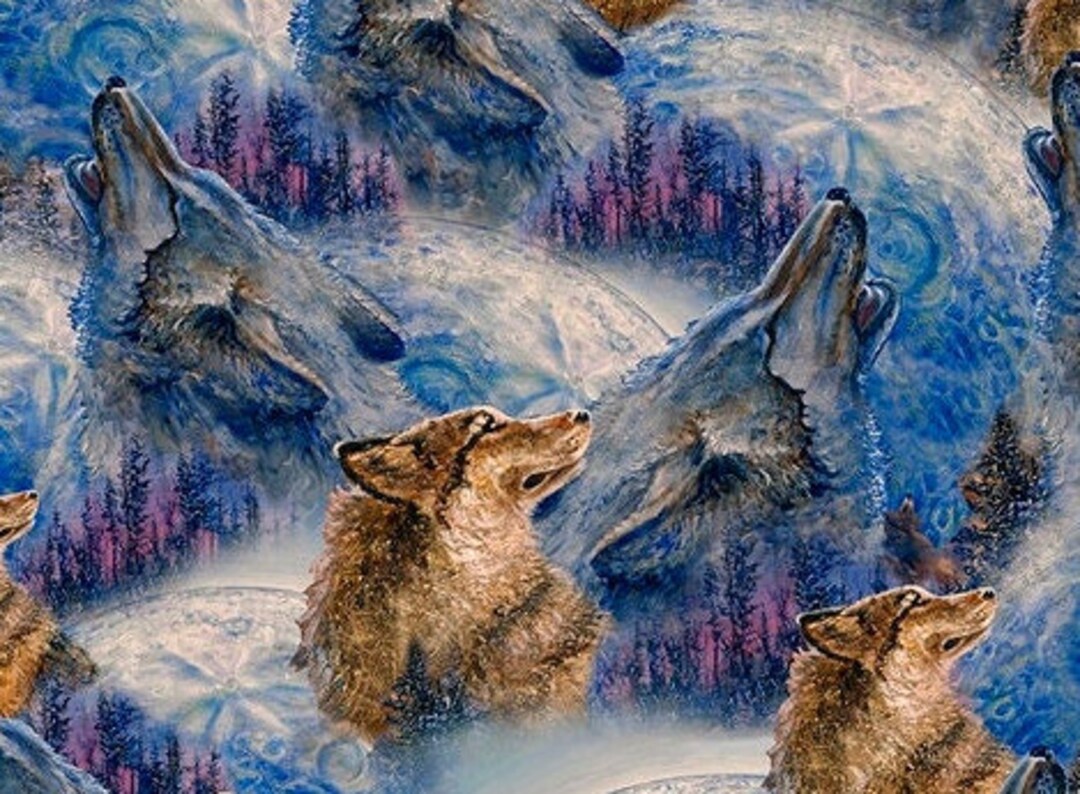 Cotton Fabric WOLF Power of the Elements, WOLVES, Full Moon, Magic ...