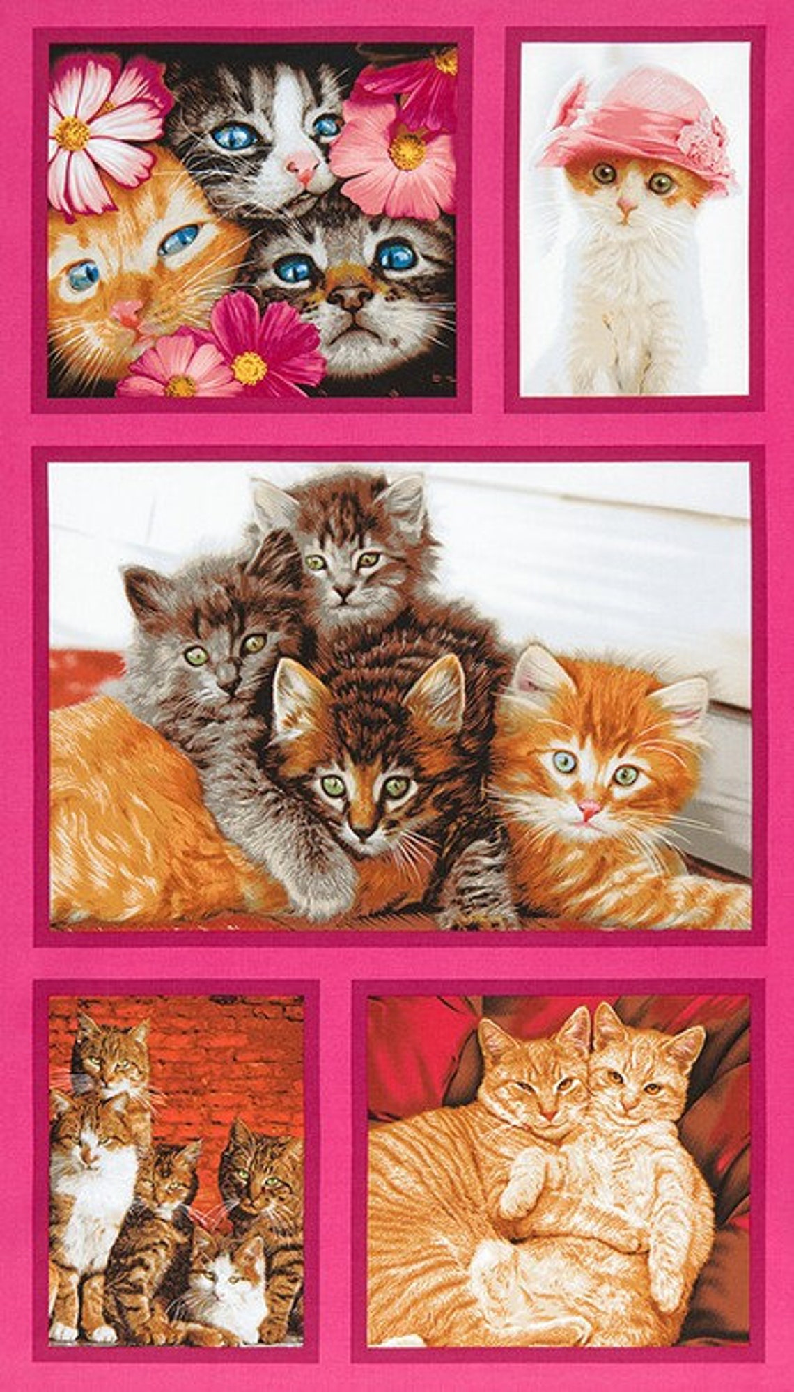 Cotton Panel CATS Cat, One Panel Has 5 Motifs, Cat Fabric, Ideal for ...