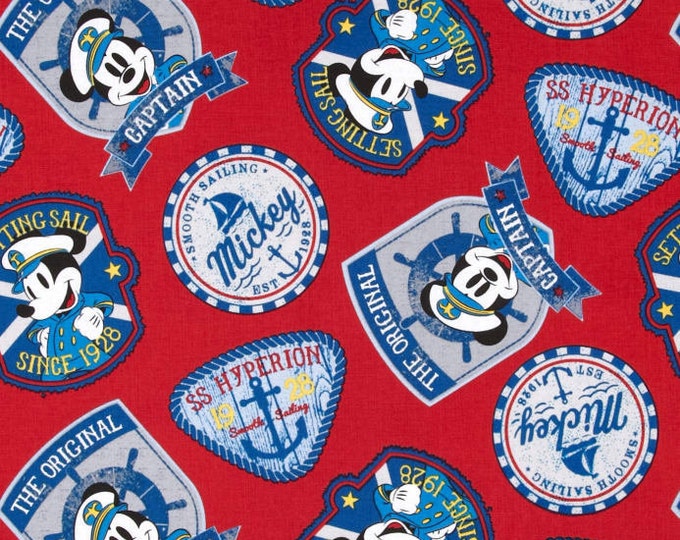 Cotton Mickey Mouse Nautical Maritime Anchor Captain Emblem Coat of ...