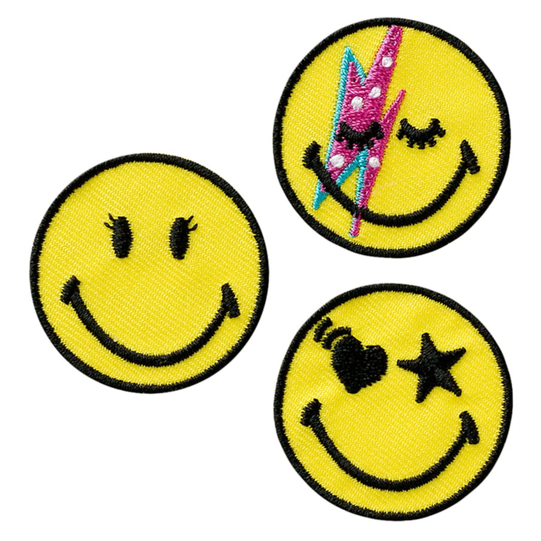 Patches 3 Smiley, Smiley© Rock, ROCK N ROLL, Herz, Stern, Blitz, Emoji ...