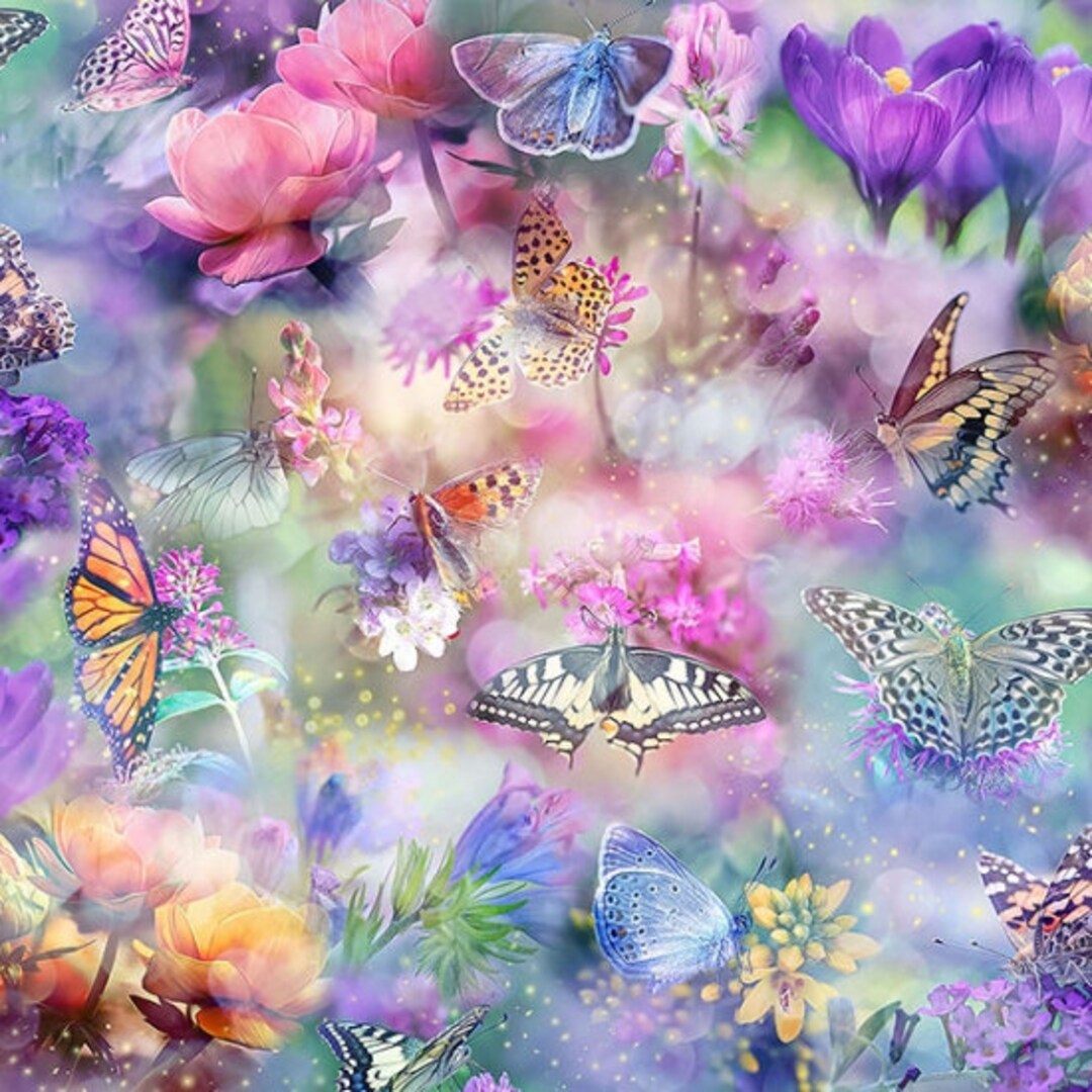Cotton Butterflies Roses Moths Daffodils, Lilac, Butterfly, Papillon ...