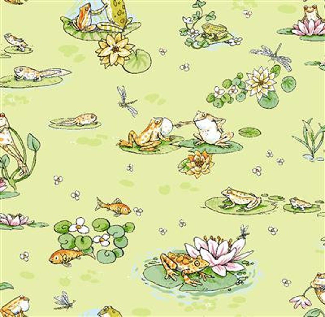 Cotton Frogs Water Lilies, Frog, Frogs, Dragonflies, Fish, Sewing ...