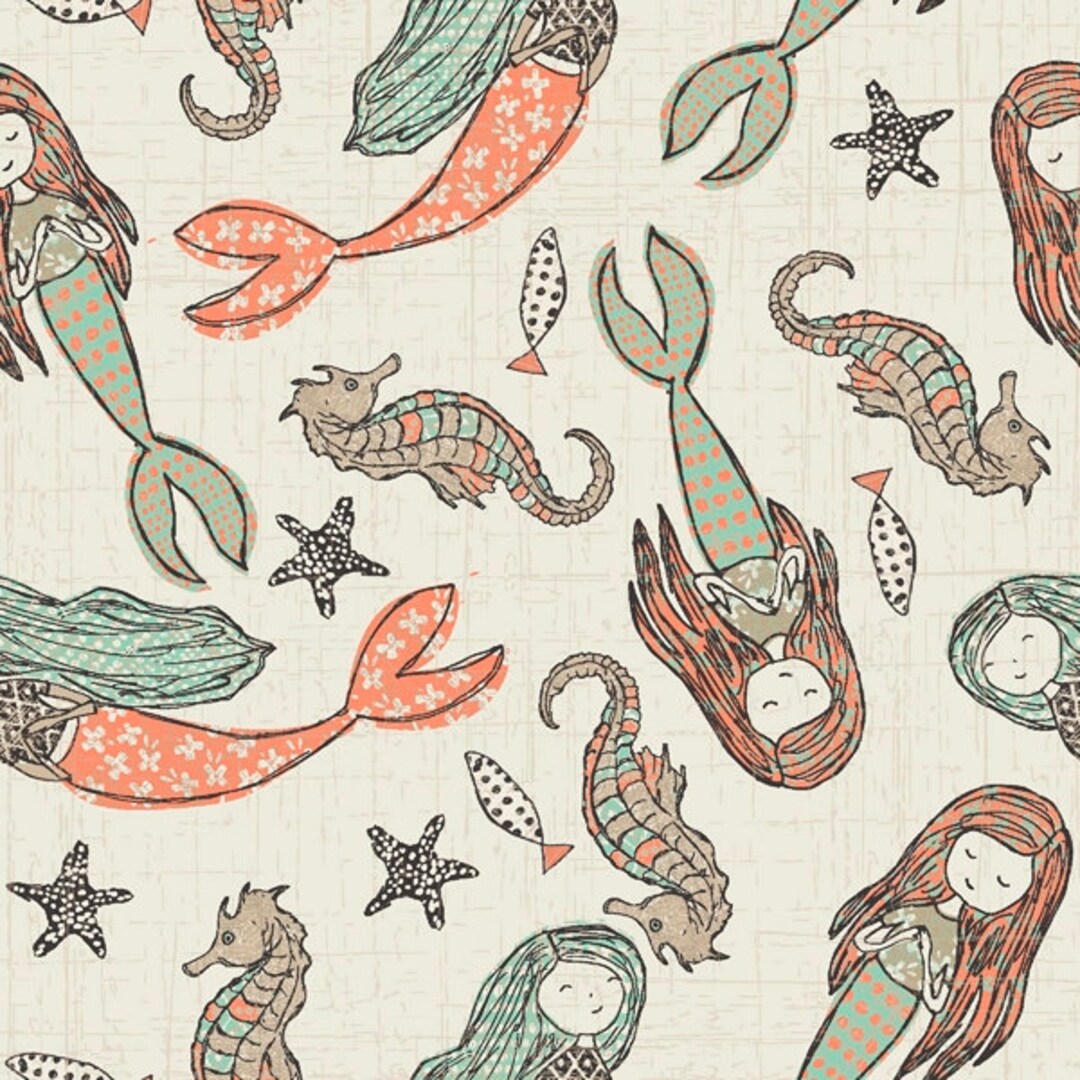 Cotton Mermaids, Mermaid, Seahorses, Starfish, Corals, Fish, Sea ...