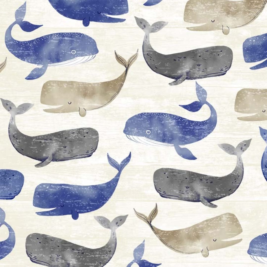 Cotton Fabric With Whales in a Nautical Blue Design – Patchwork Fabric ...