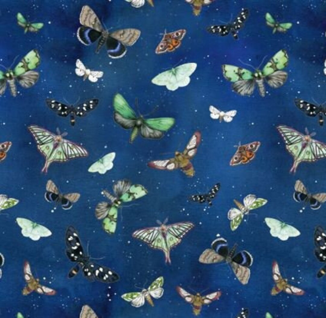 Cotton Fabrics Moth Starry Sky, Acufactum, Summer Night, Butterfly ...