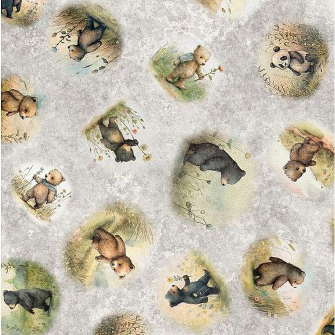 Cotton Fabric Bear Cubs Gray, BEAR HUGS by QT Fabrics, Patch, Sewing ...