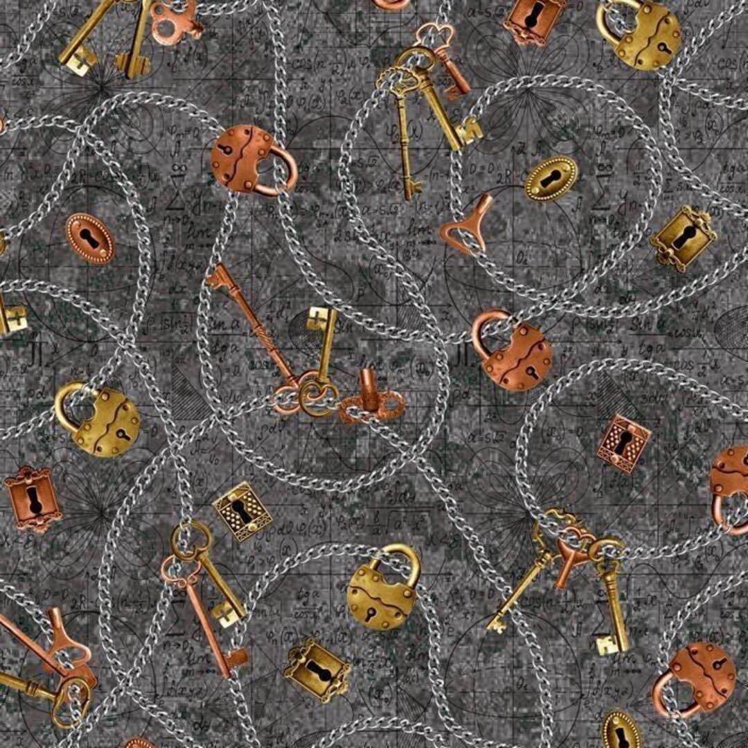 Cotton Keys Locks and Chains, Full Steam Ahead, Blank Quilting, Sewing ...