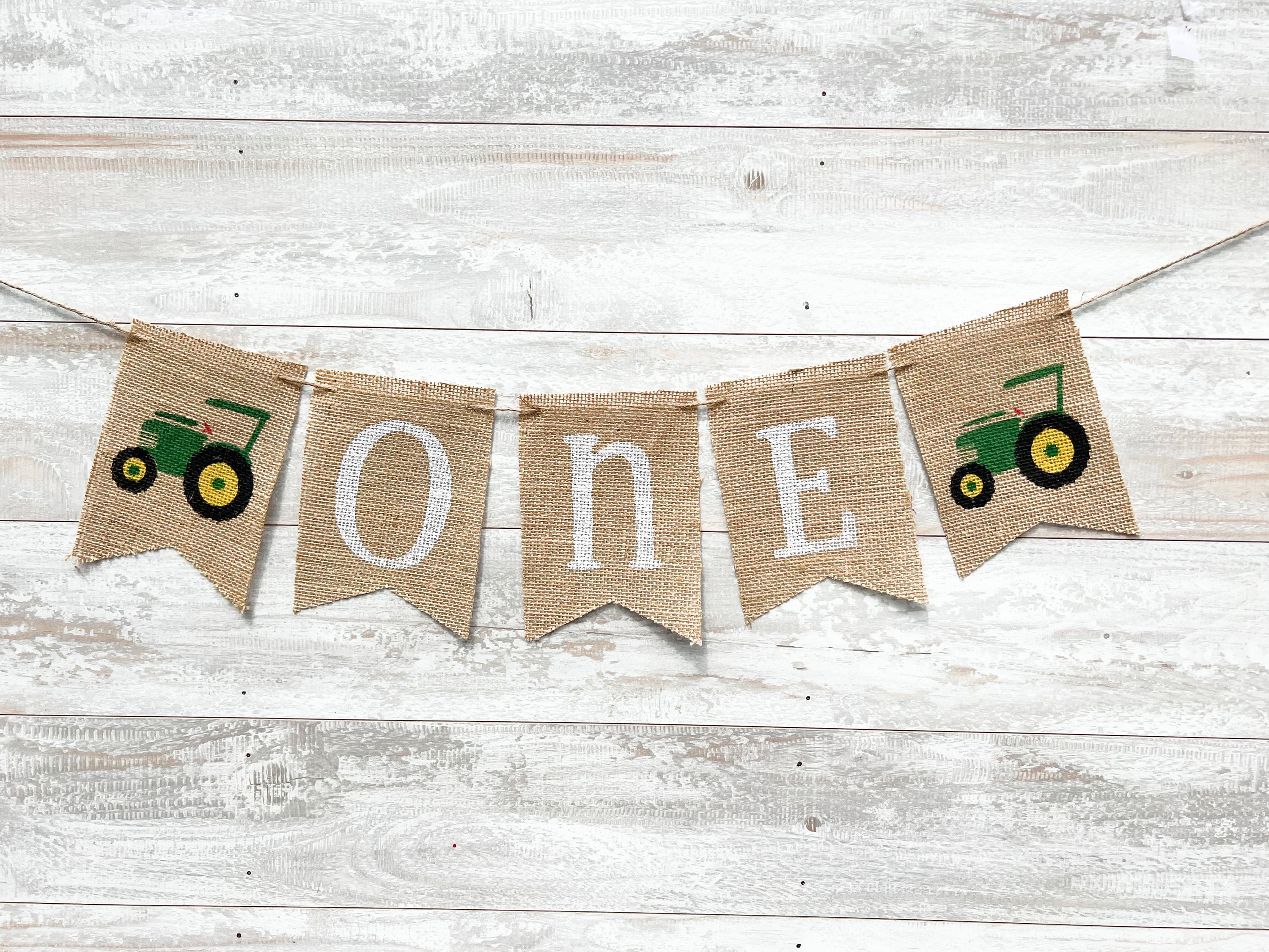Farm Tractor 1st Birthday Burlap Banner, Hand Stenciled - Etsy