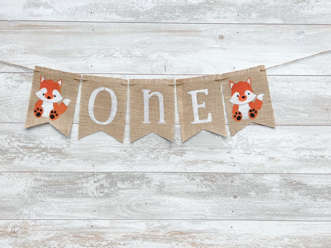 Fox First Birthday Burlap Banner, Woodland Party Decor - Etsy