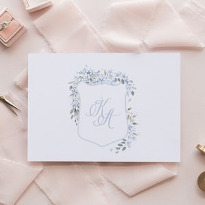 Dusty Blue Watercolor Monogram Wedding Crest | Monogram Logo ...