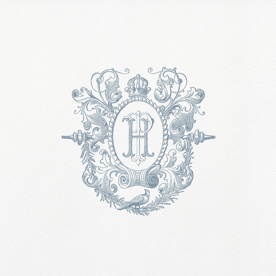 Vintage Crown Monogram Wedding Crest - Etsy
