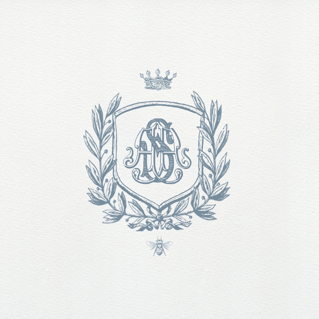 Vintage Monogram Wreath Crest | Vintage Wedding Crest With Interlocking ...