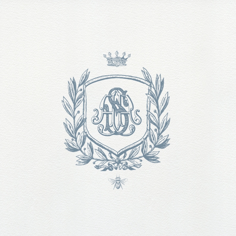 Vintage Monogram Wreath Crest Vintage Wedding Crest With - Etsy