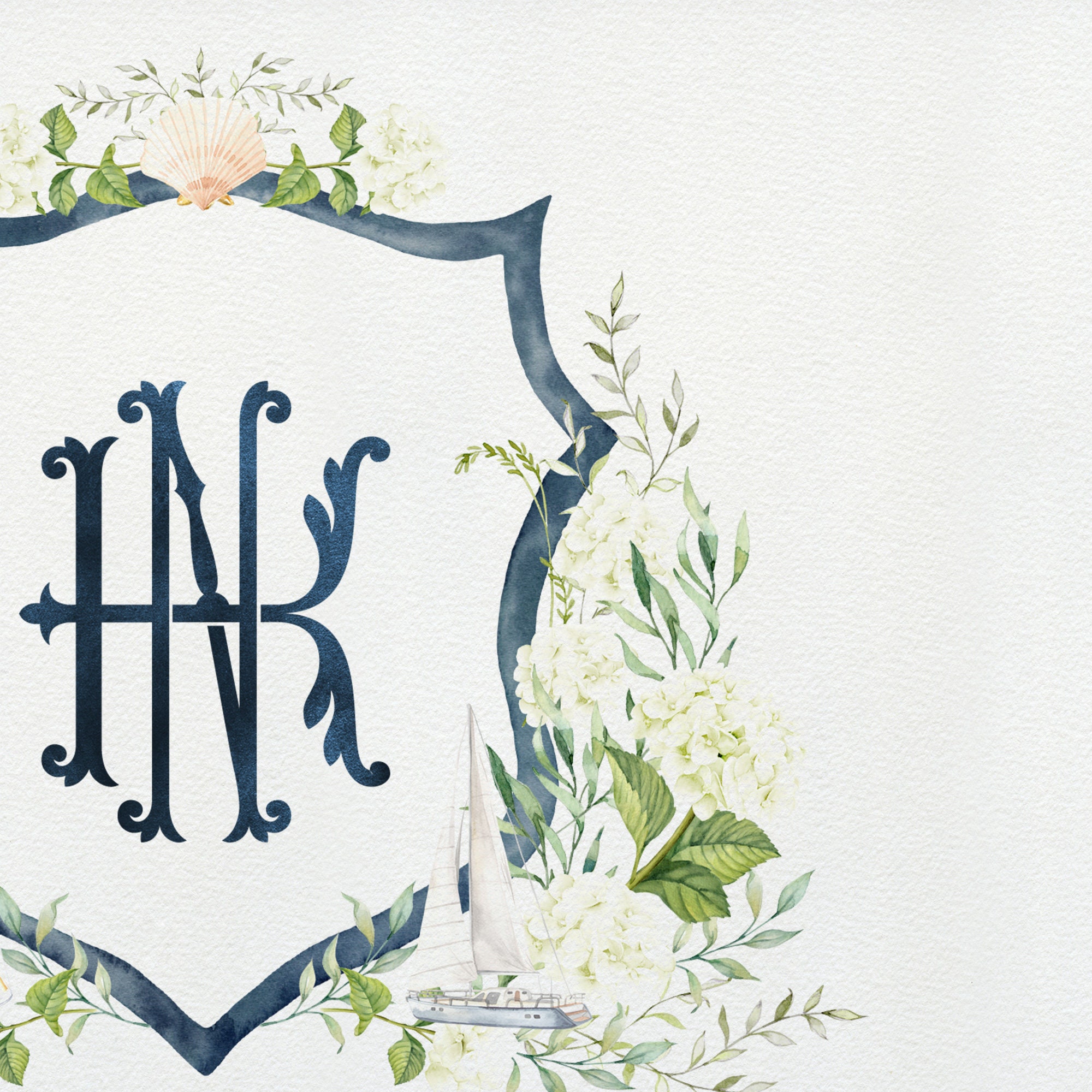 Navy Blue Nautical Wedding Crest Watercolor Crest Monogram | Etsy
