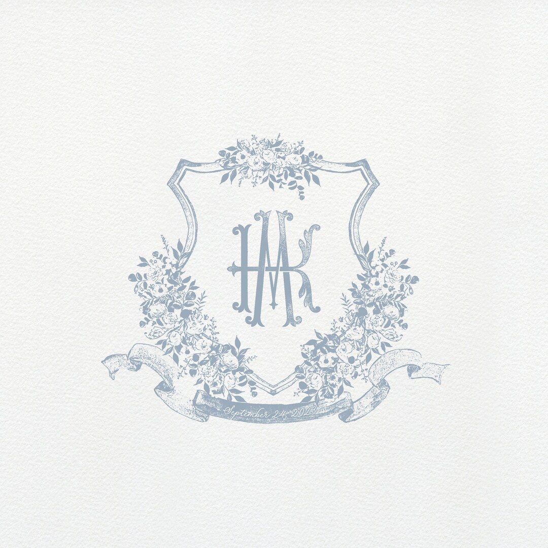Vintage Floral Drawn Wedding Crest - Etsy