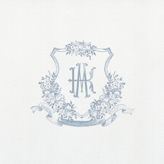 Vintage Floral Drawn Wedding Crest - Etsy