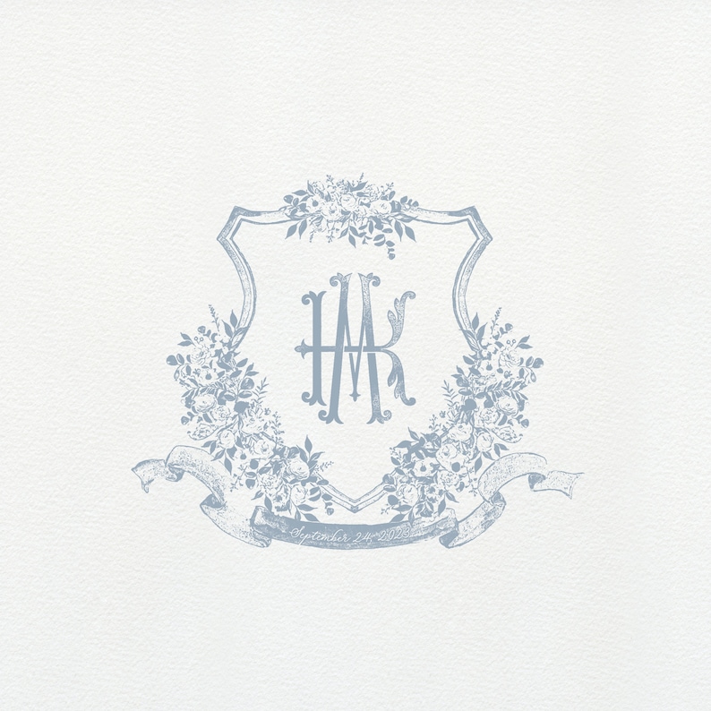 Vintage Floral Drawn Wedding Crest - Etsy
