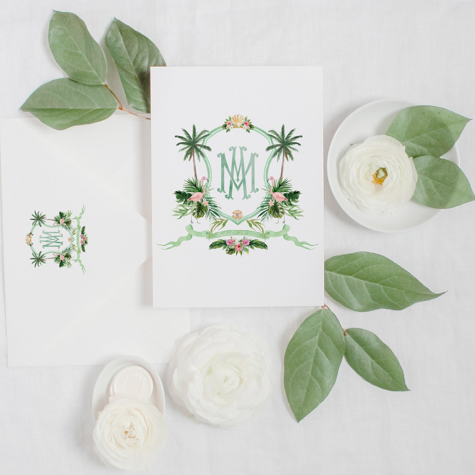 Tropical Watercolor Wedding Crest Monogram Wedding Shield - Etsy