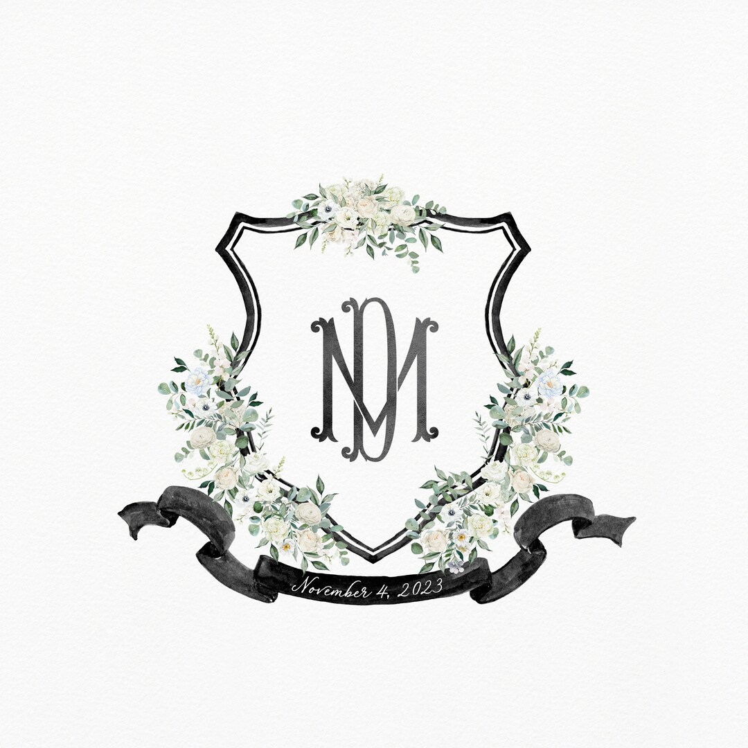 Black and White Wedding Crest | Monogram Logo | Interlock Monogram ...