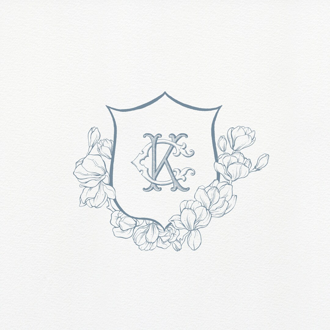 Magnolia Monogram Wedding Crest | Monogram Logo | Floral - Interlock ...